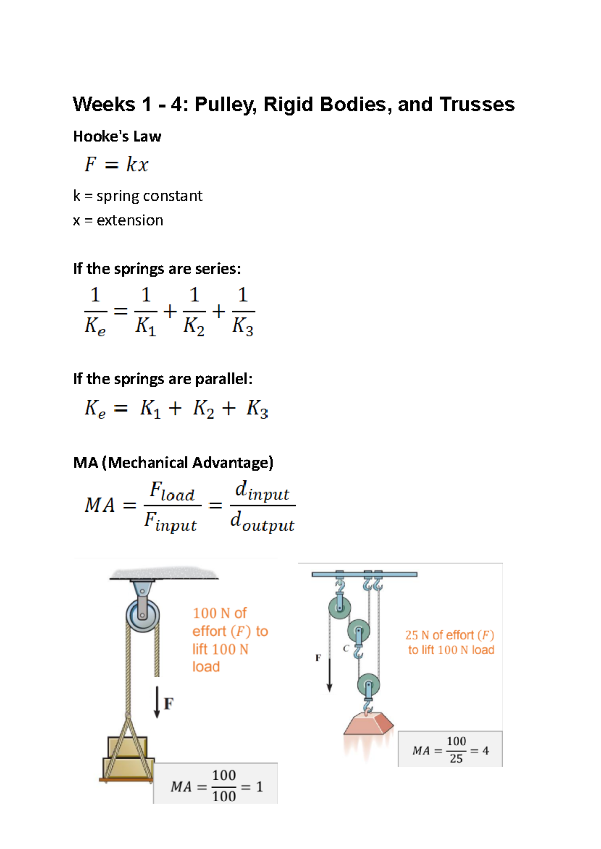 ENG1011 - Engineering Methods (Basic Summary) - Weeks 1 - 4: Pulley ...