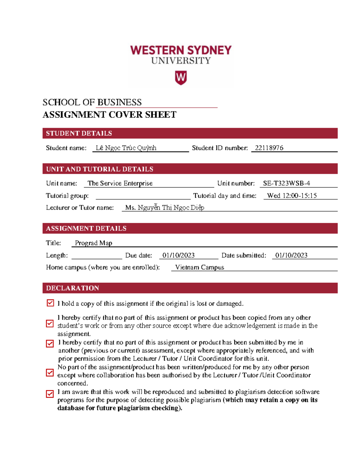 Prograd Map _ Learning Portfolio - SCHOOL OF BUSINESS ASSIGNMENT COVER ...