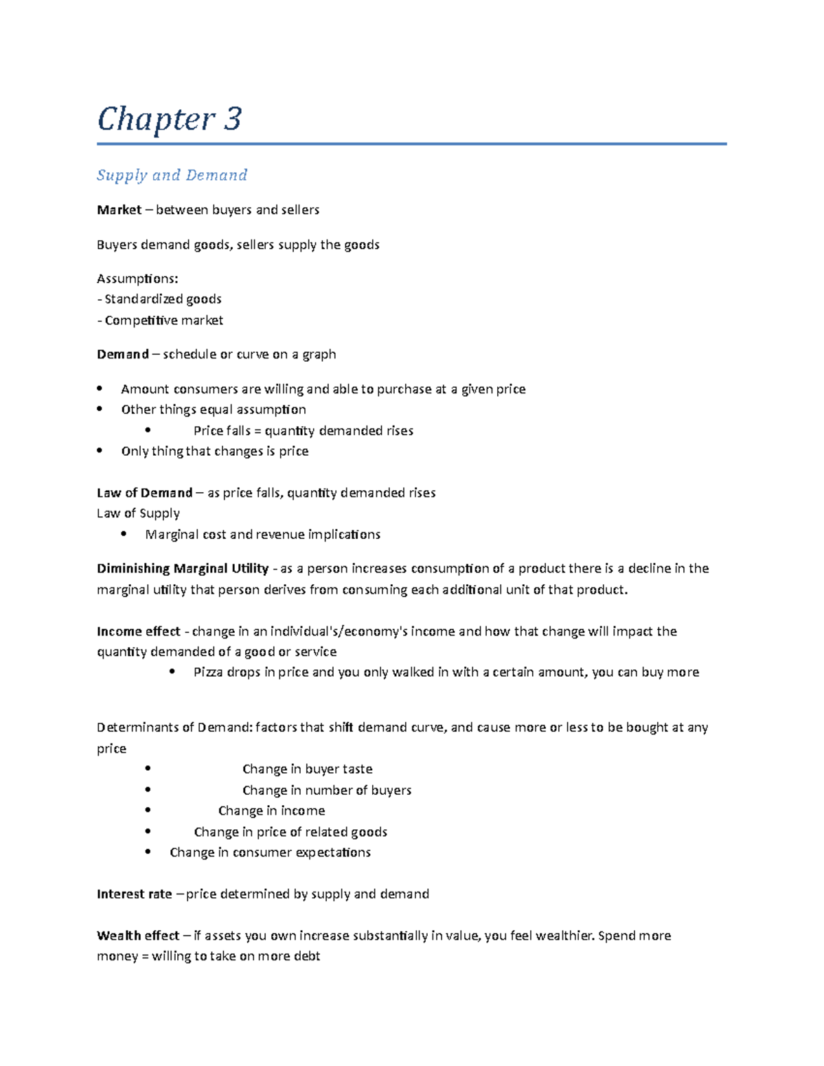 Chapter 3 Notes - Chapter 3 Supply and Demand Market – between buyers ...