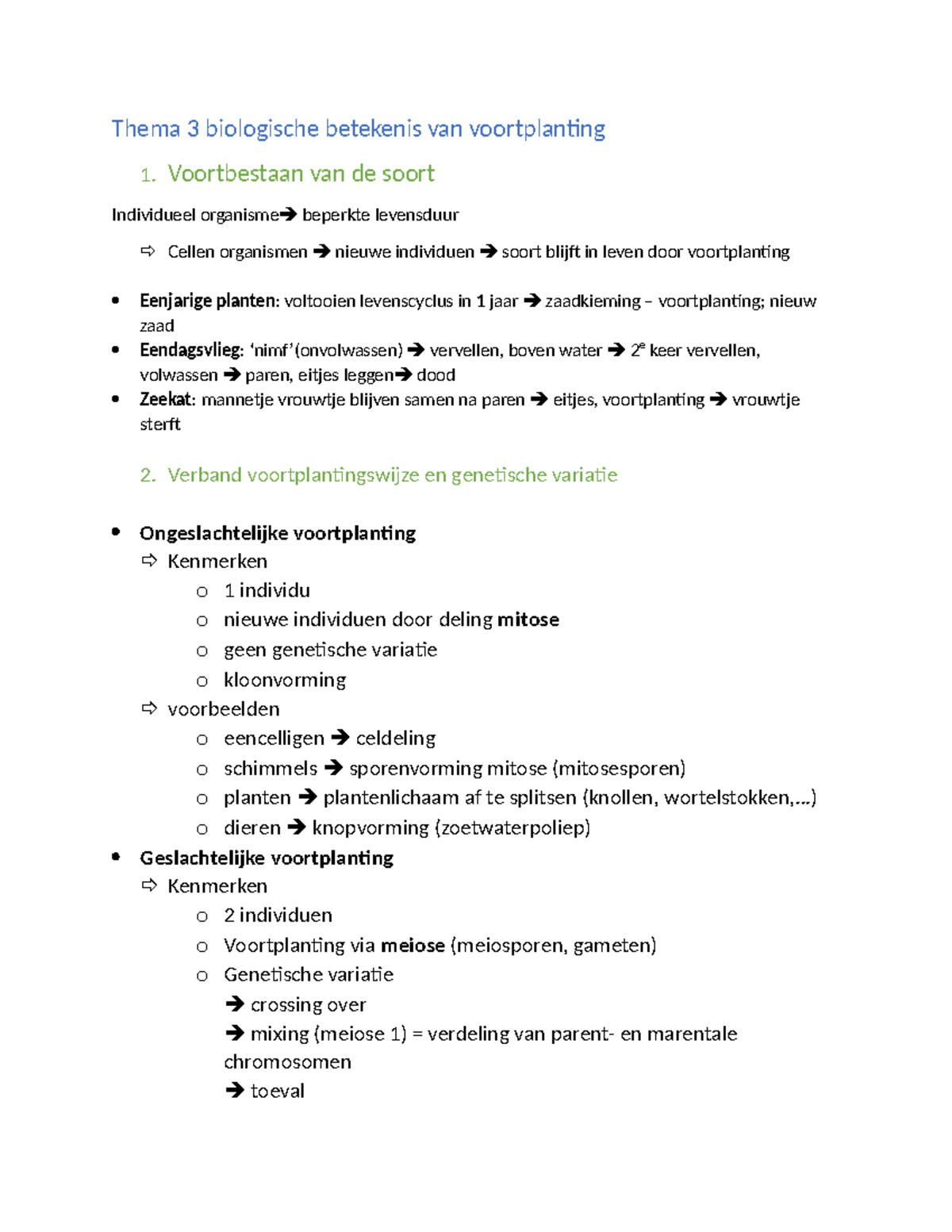 Biologie Thema 3 Thema 3 Biologische Betekenis Van Voortplanting 1