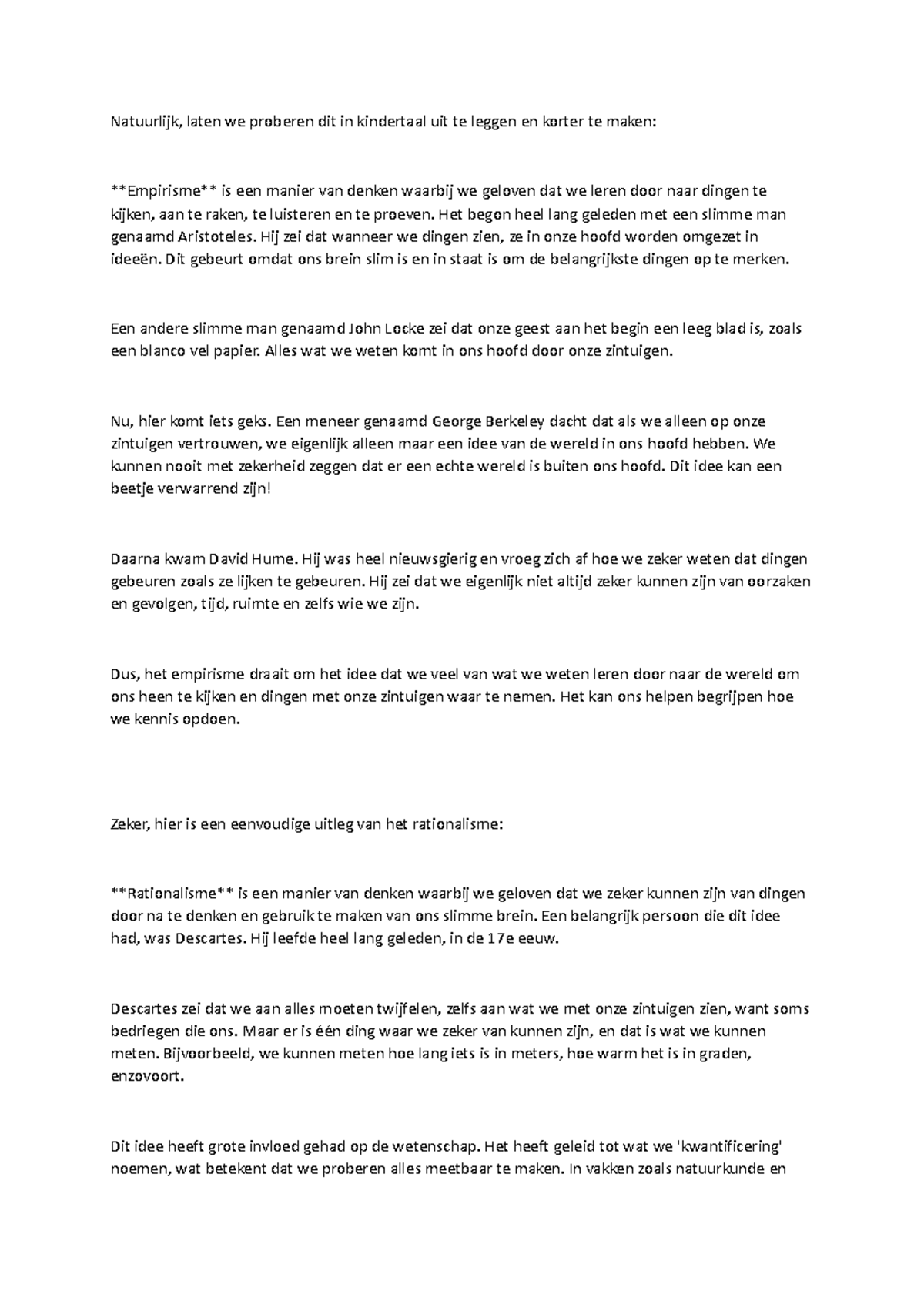 Filosofie - Tentamen - Natuurlijk, laten we proberen dit in kindertaal ...