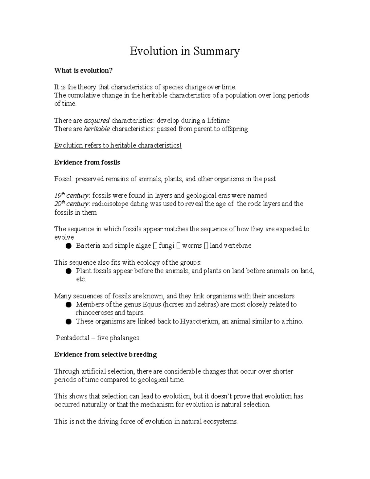 Evolution in Summary - Lecture notes 1-5 - Evolution in Summary What is ...