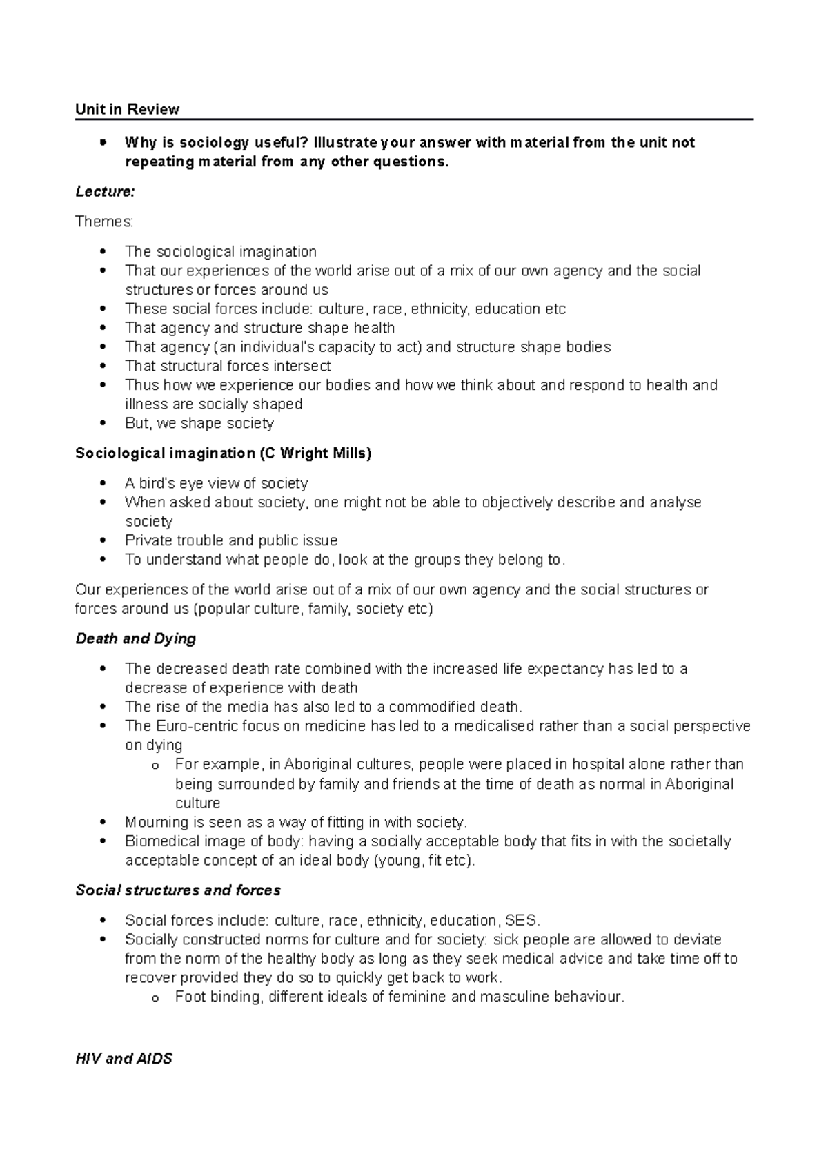 Unit in Review - Unit in Review Why is sociology useful? Illustrate ...