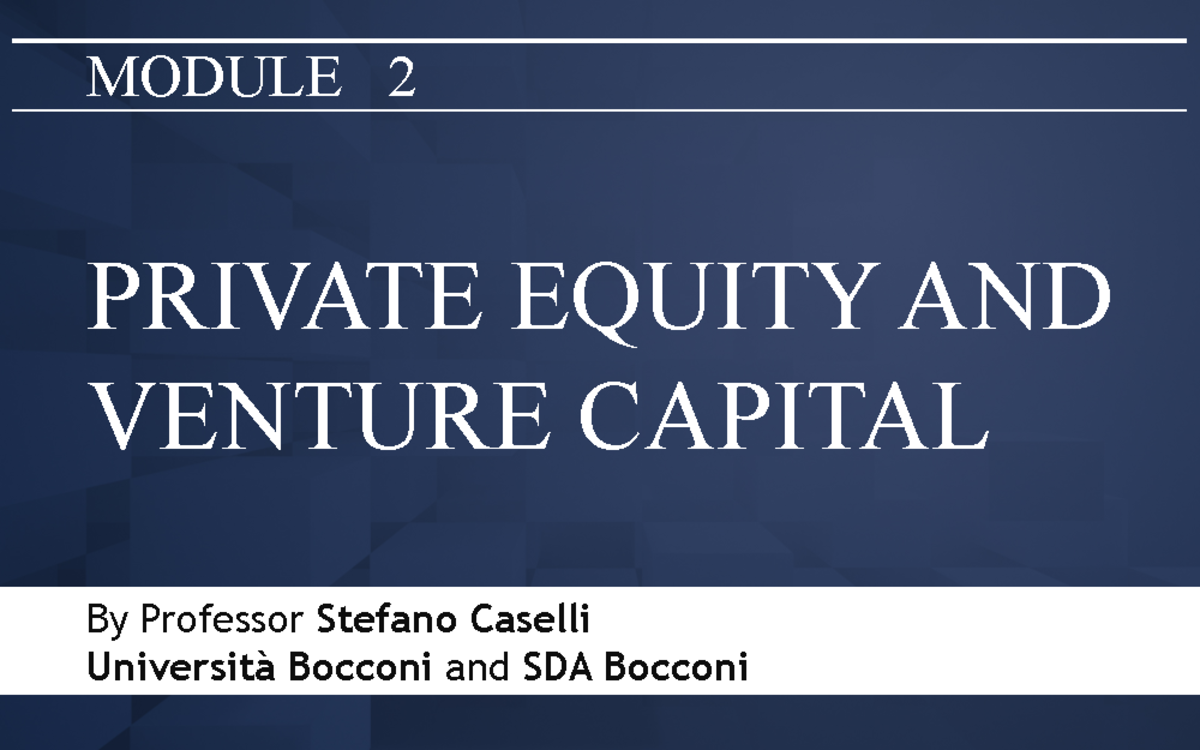 Week 2 - aaaa - By Professor Stefano Caselli Università Bocconi and SDA ...