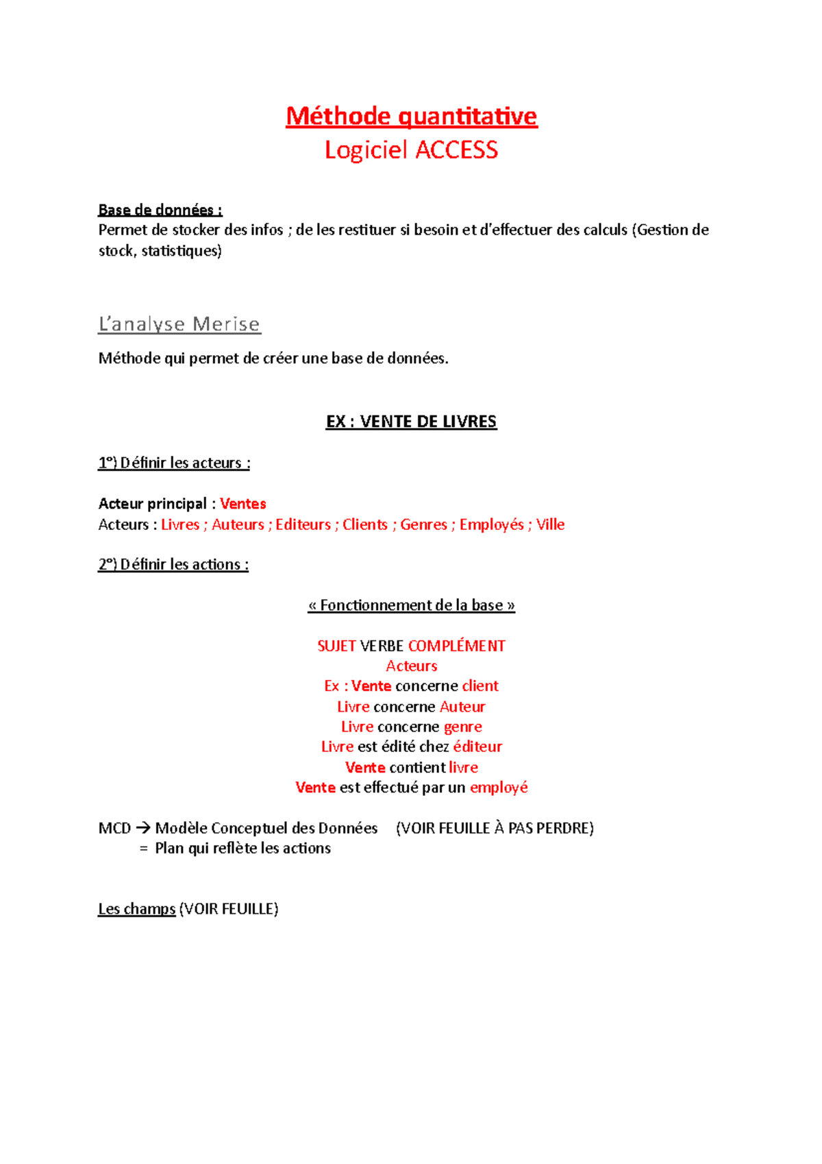 Méthode quantitative - Notes de cours 1 - Méthode quantitative Logiciel ...