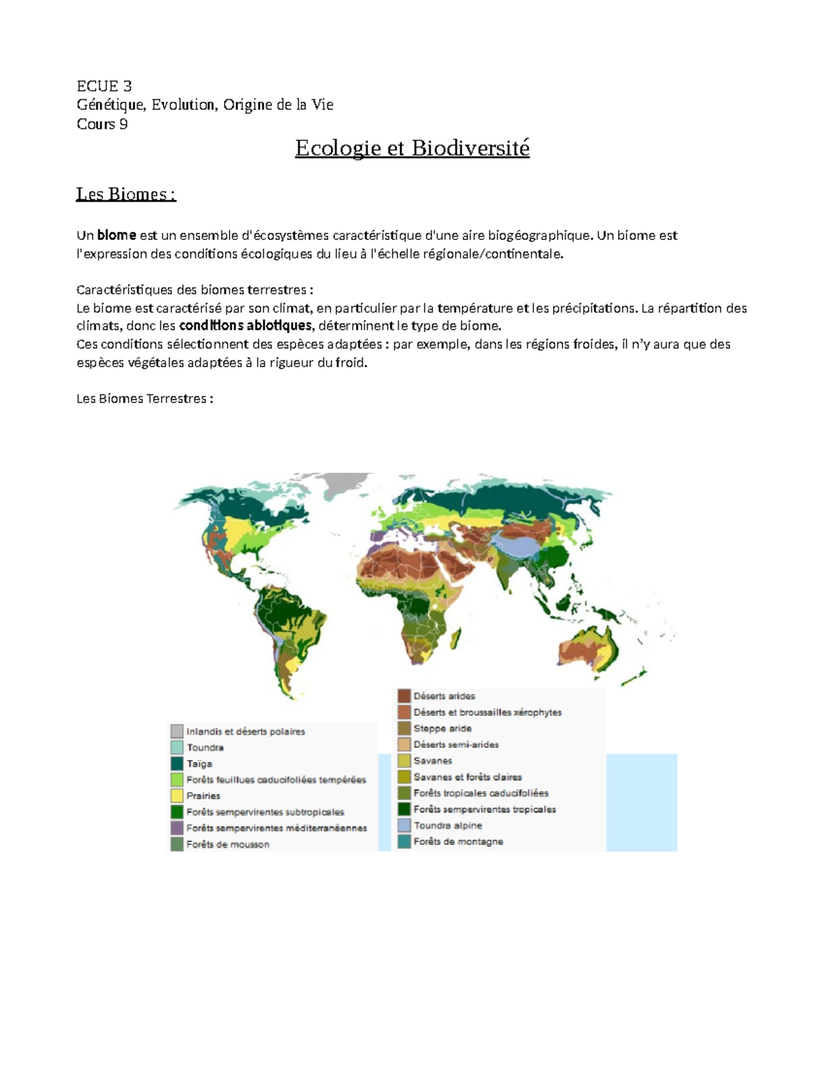 Les biomes dans le monde - ECUE 3 Génétique, Evolution, Origine de la ...