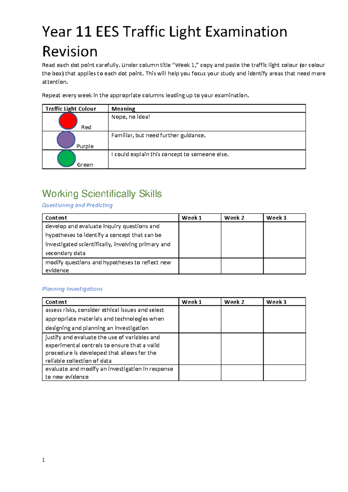 EES Year 11 Traffic Light Revision - Year 11 EES Traffic Light ...