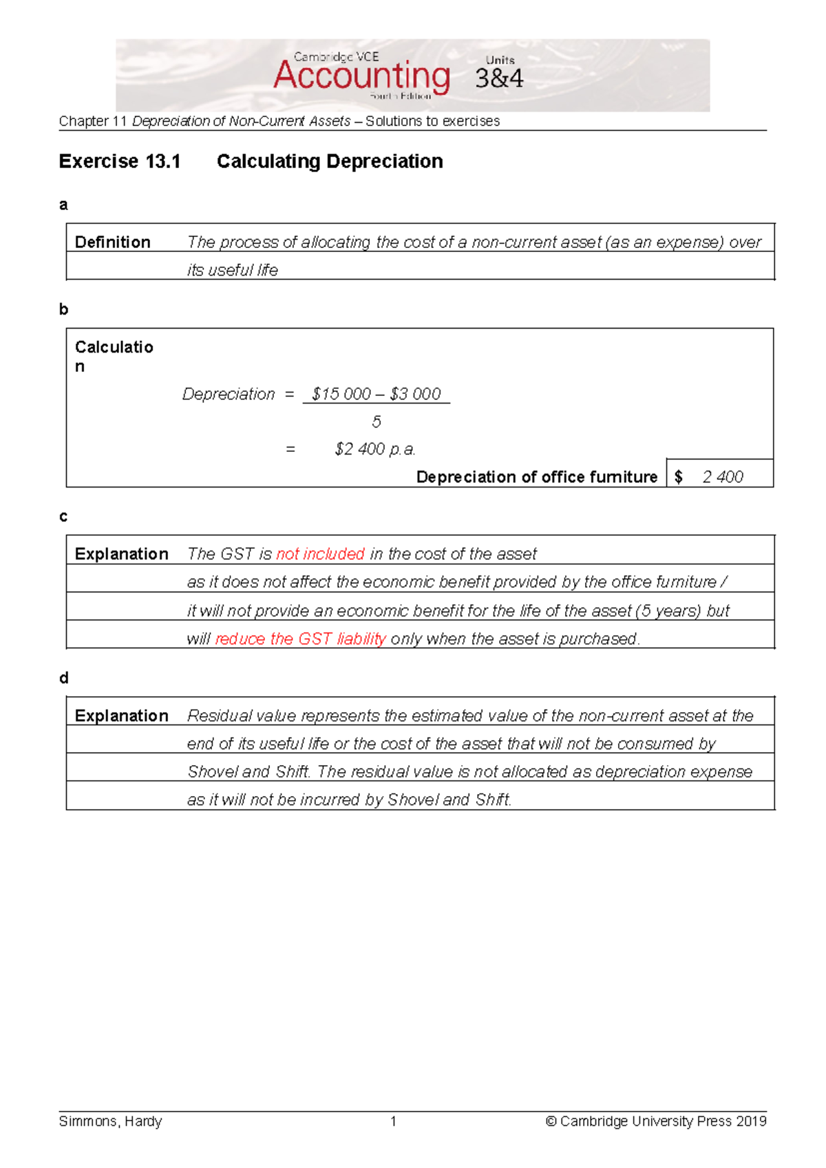 Ch13Depreciation Solutions - Exercise 13 Calculating Depreciation a ...