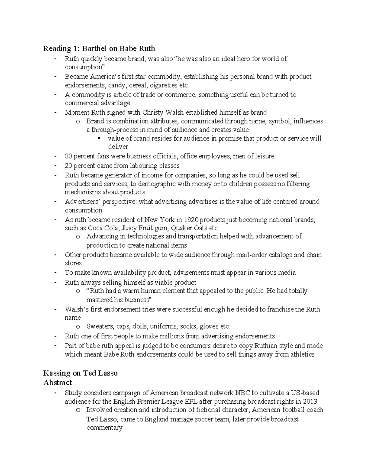 CS240 Full Notes - Reading 1: Barthel on Babe Ruth - Ruth quickly ...