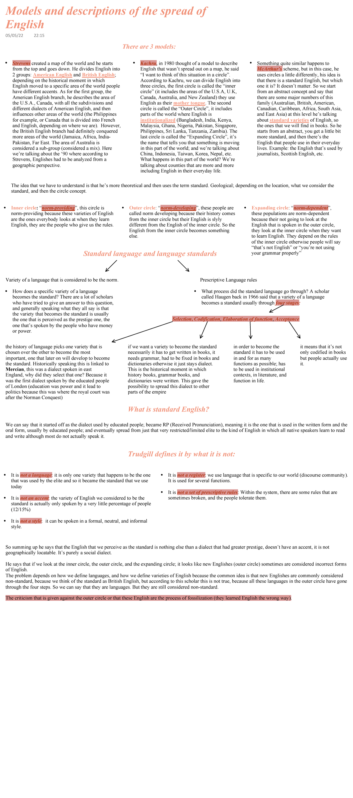 Models and descriptions of the spread of English - There are 3 models ...