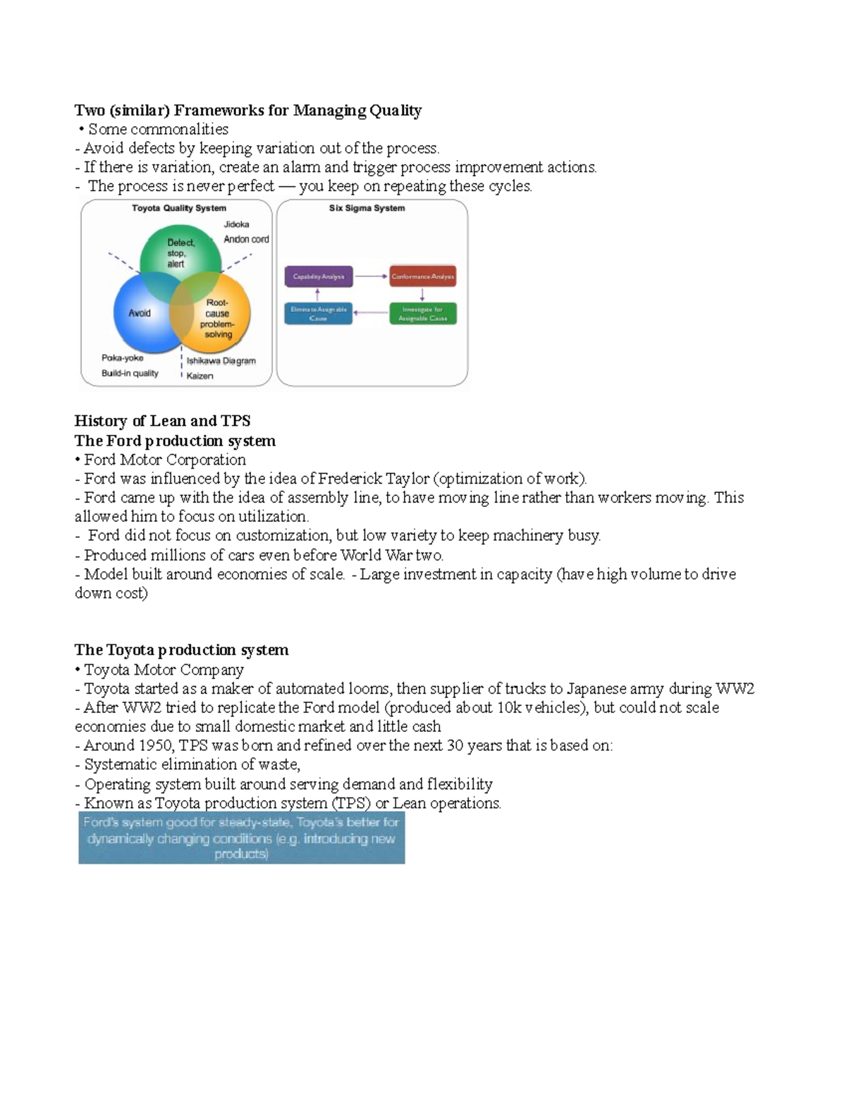 Week 12 - Class notes - Two (similar) Frameworks for Managing Quality ...