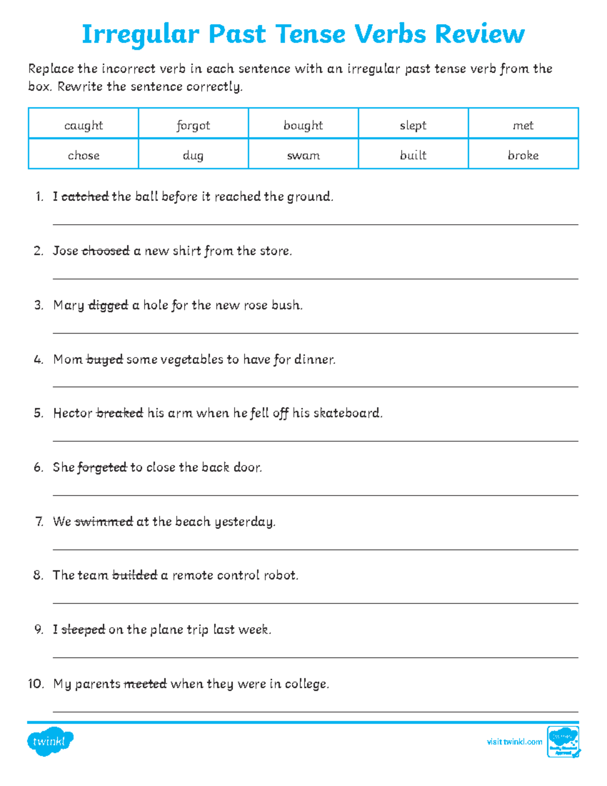 Irregular Past Tense Verbs Review Activity - Irregular Past Tense Verbs ...