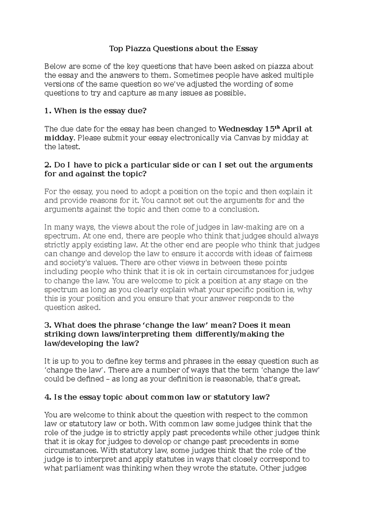 Top Piazza Questions about the Essay - Sometimes people have asked ...