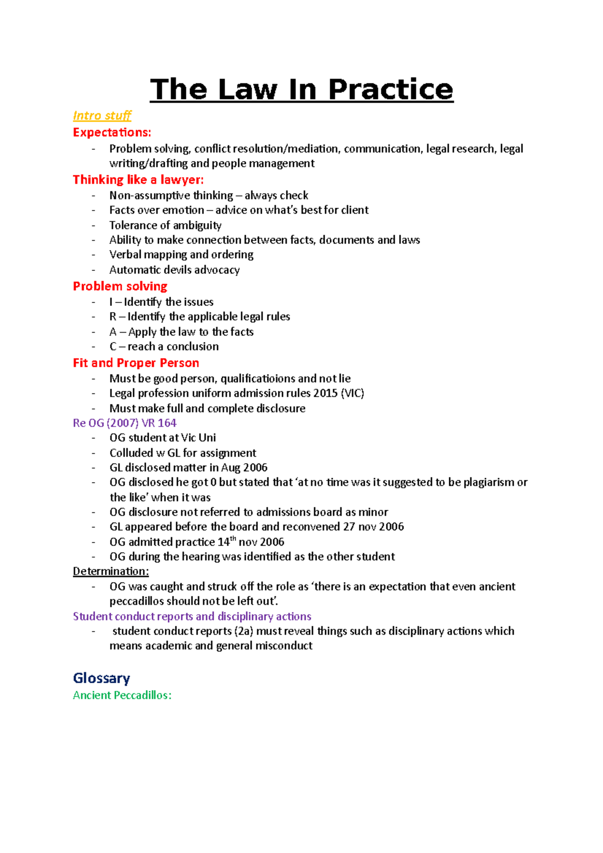 08032018 first lecture - The Law In Practice Intro stuf Expectaions ...