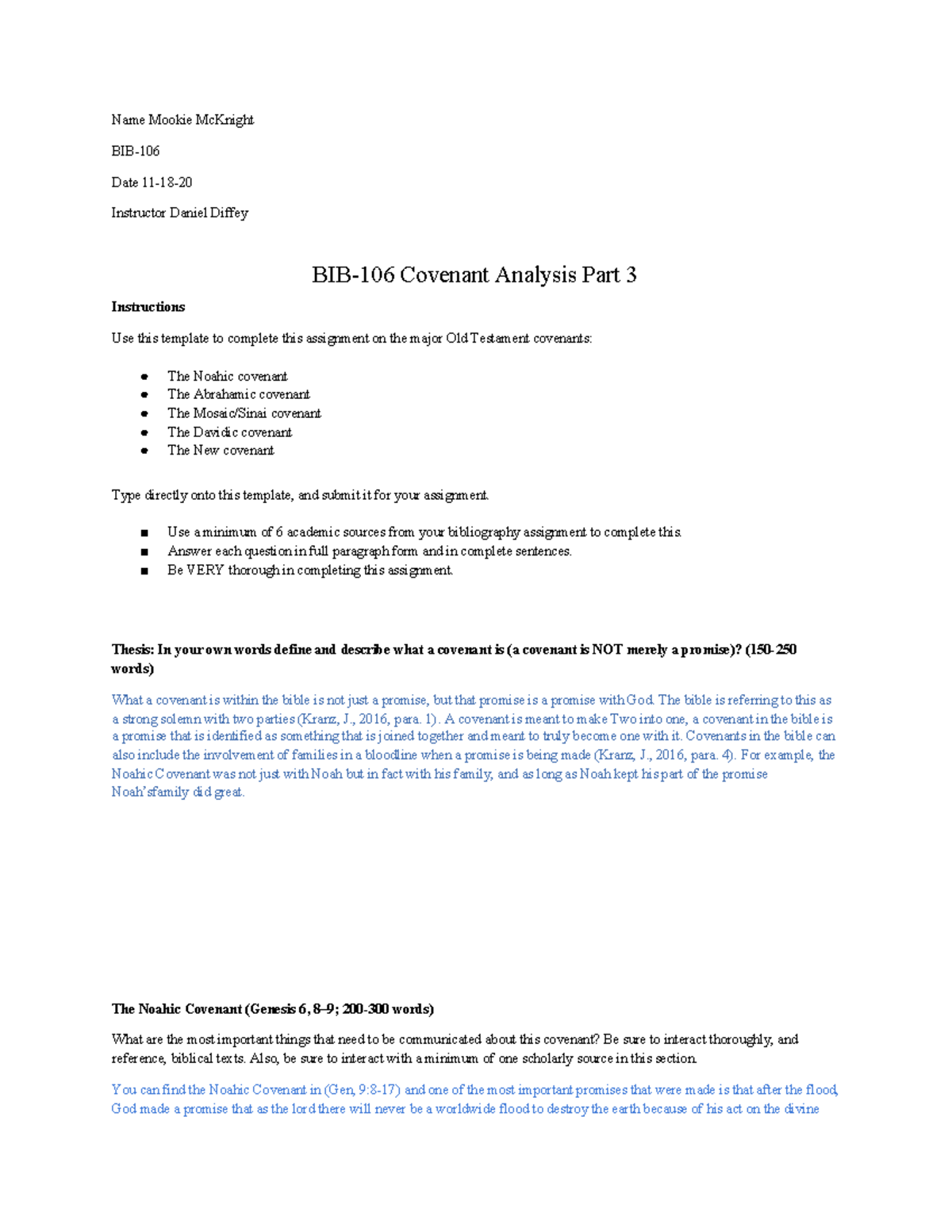 Covenant Analysis 3 - dope work - Name Mookie McKnight BIB- Date 11-18 ...