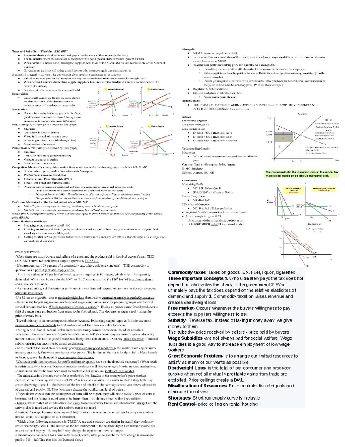 Cheat sheet exam 2 - Commodity taxes- Taxes on goods- EX. Fuel, liquor ...