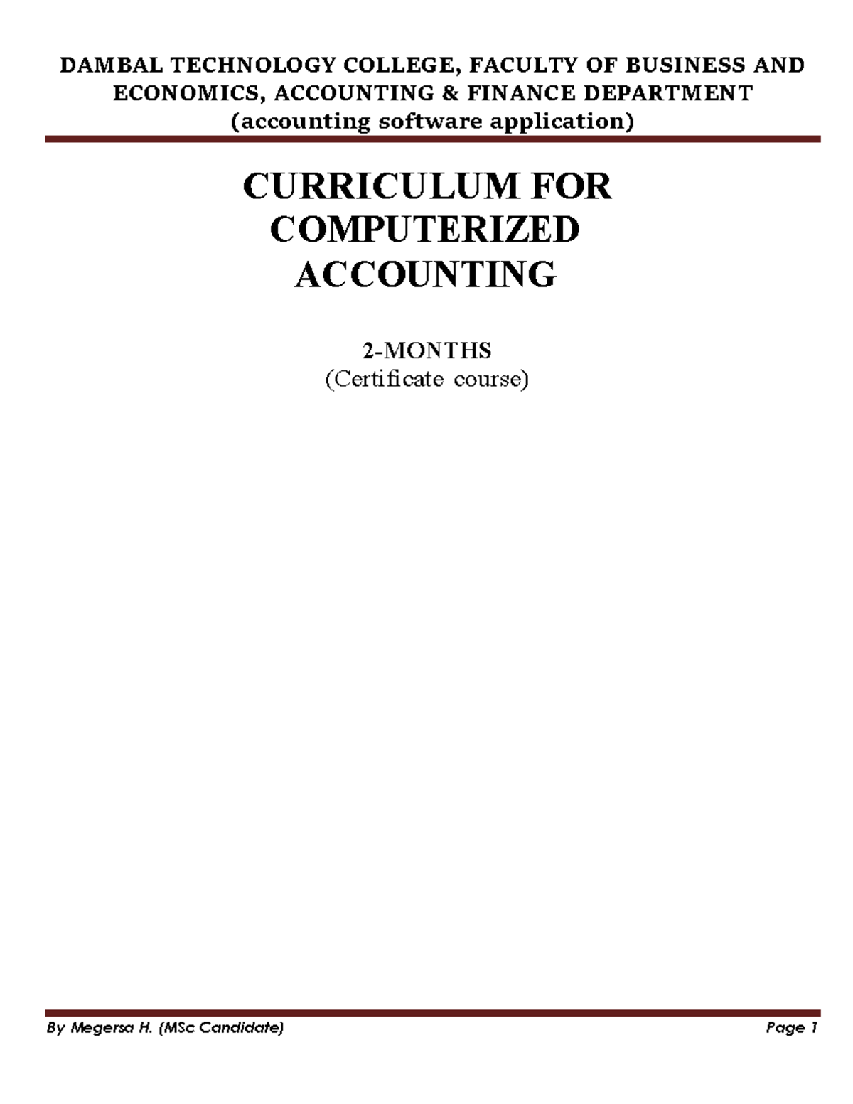 Curriculum FOR Computerized Accounting-PDF - ECONOMICS, ACCOUNTING ...