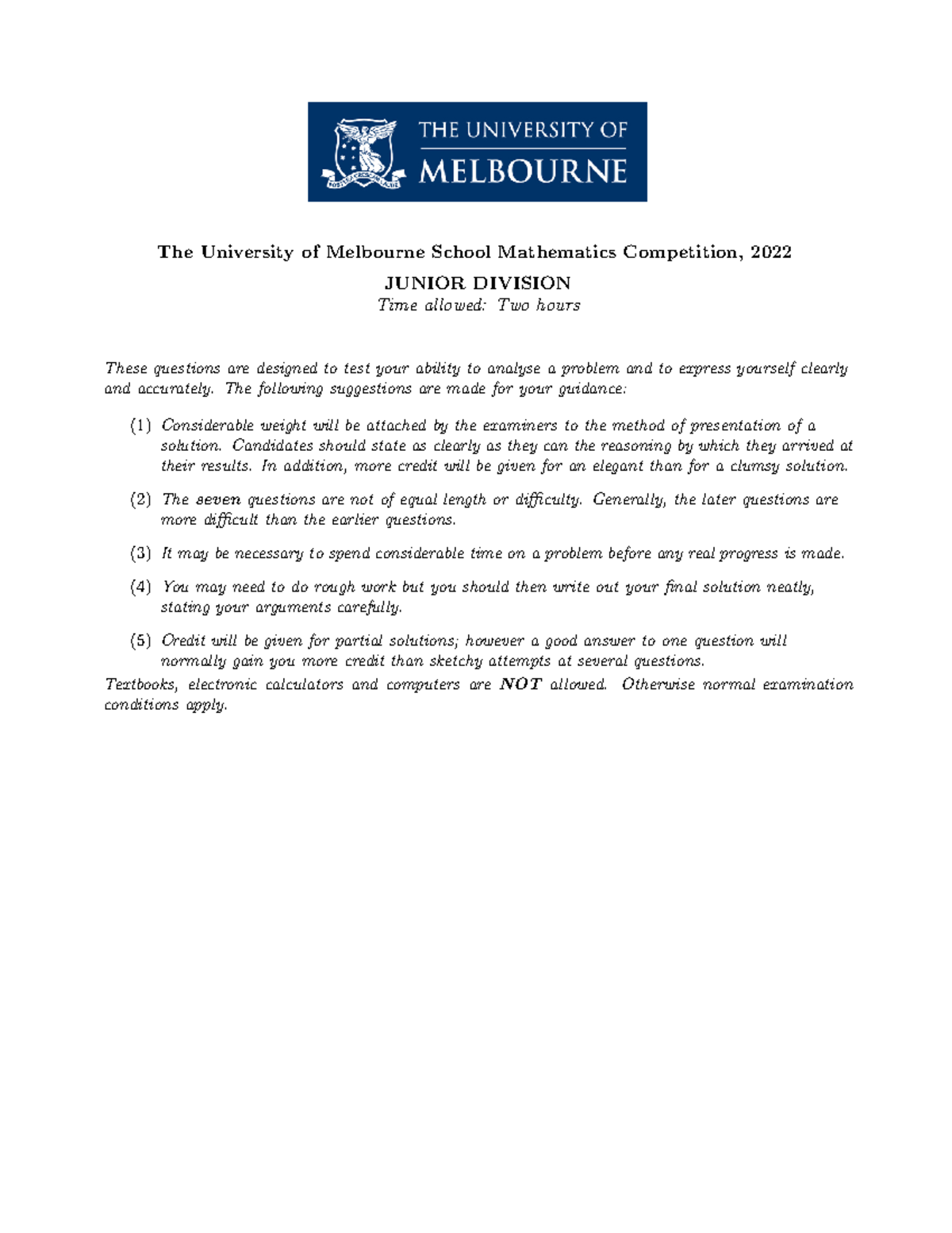 Junior 2022 - SMC - The University of Melbourne School Mathematics ...
