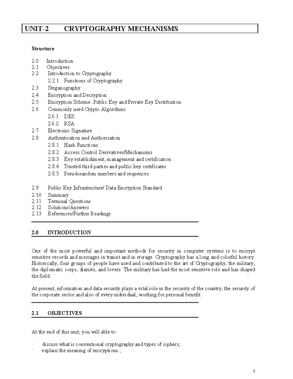 Unit 2-Cryptography updated - UNIT-2 CRYPTOGRAPHY MECHANISMS Structure ...