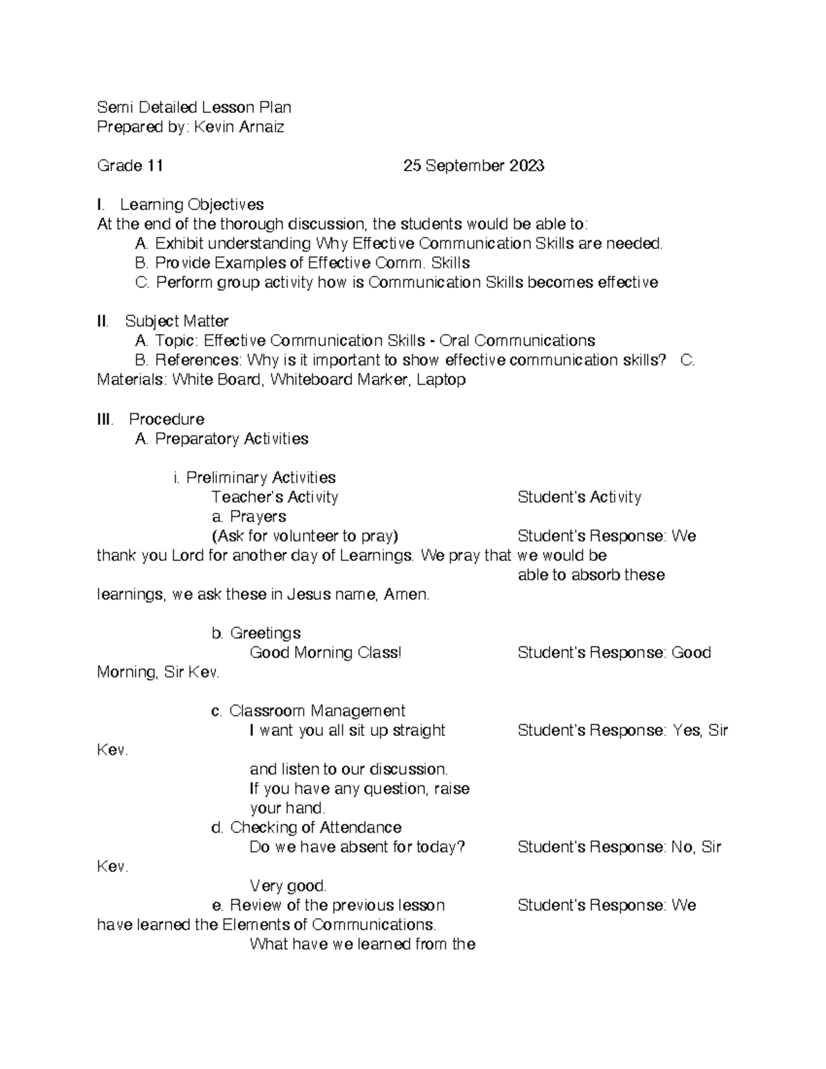 Lesson Plan - Effective Comm Skills - Semi Detailed Lesson Plan ...