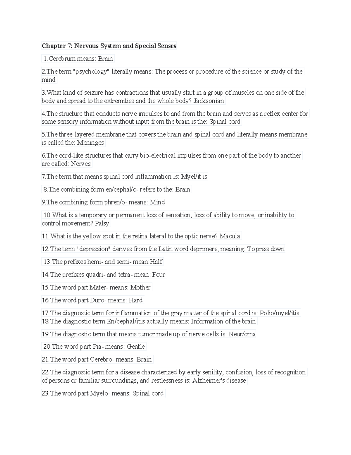 Chapter 7 nervous system - Chapter 7: Nervous System and Special Senses ...