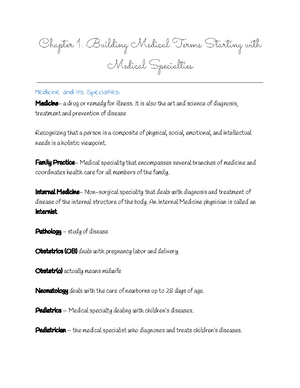 Chapter 1-Introduction to Medical Terminology Notes - Identify roles of ...