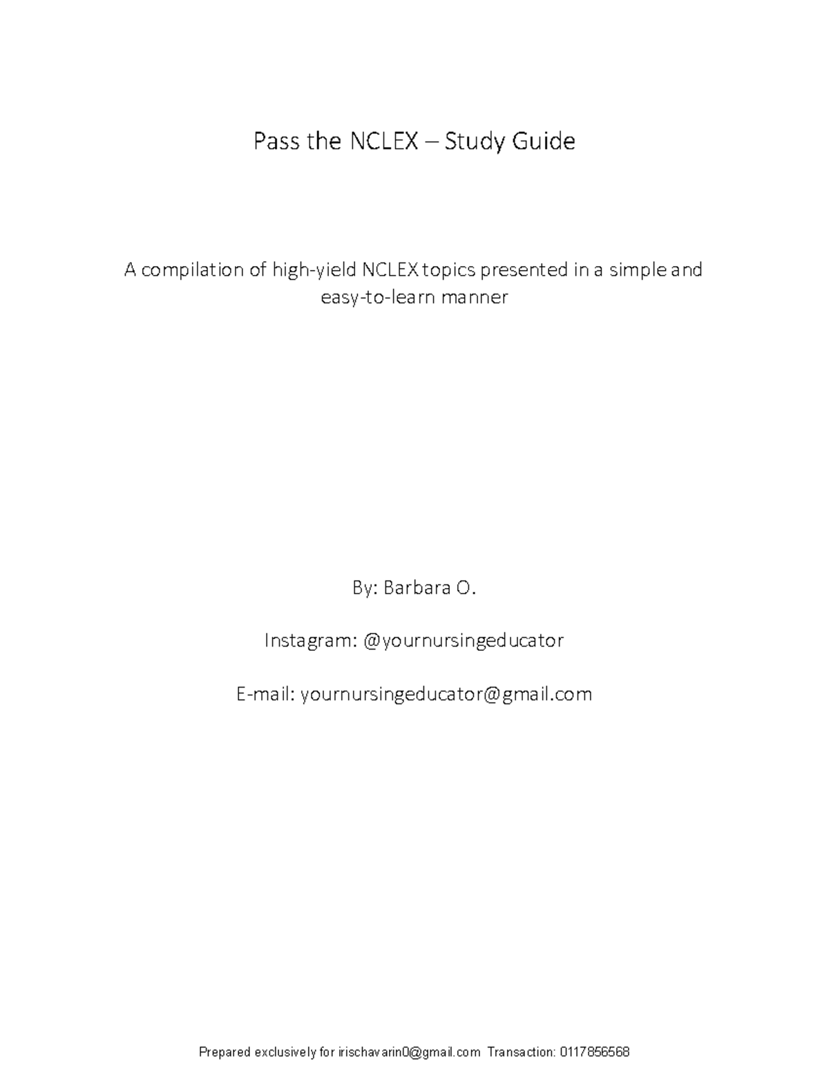 Nclex review - jugh - Pass the NCLEX – Study Guide A compilation of ...