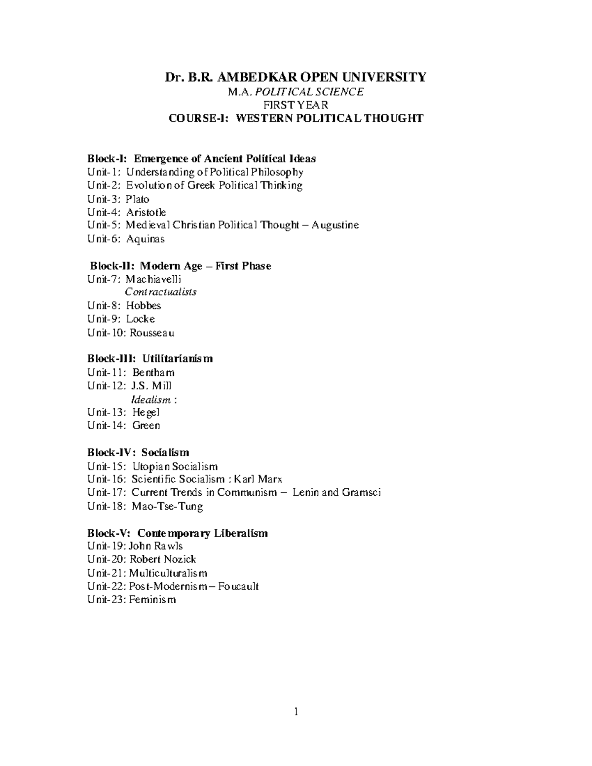 PG Political Science - Hi it - M. POLITICAL SCIENCE FIRST YEAR COURSE-I ...