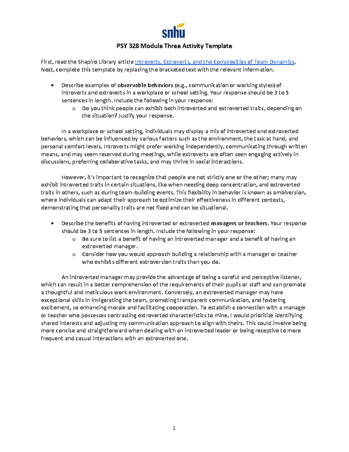 Module Three Activity-PSY328 - 1 PSY 328 Module Three Activity Template ...