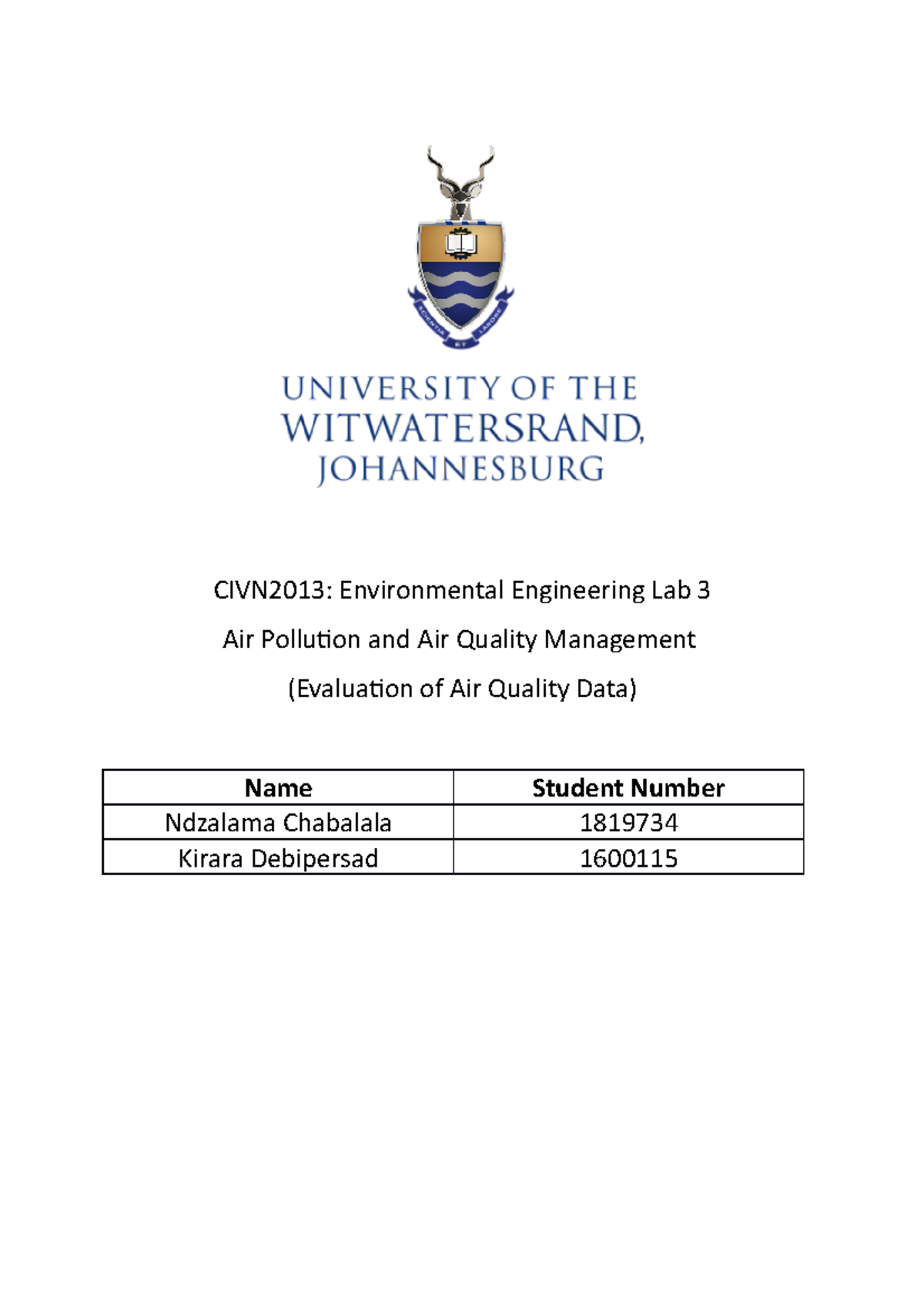 CIVN2013 Lab3 Air Quality Monitoring 1819734 1600115 - CIVN2013: Environmental Engineering Lab 3 ...