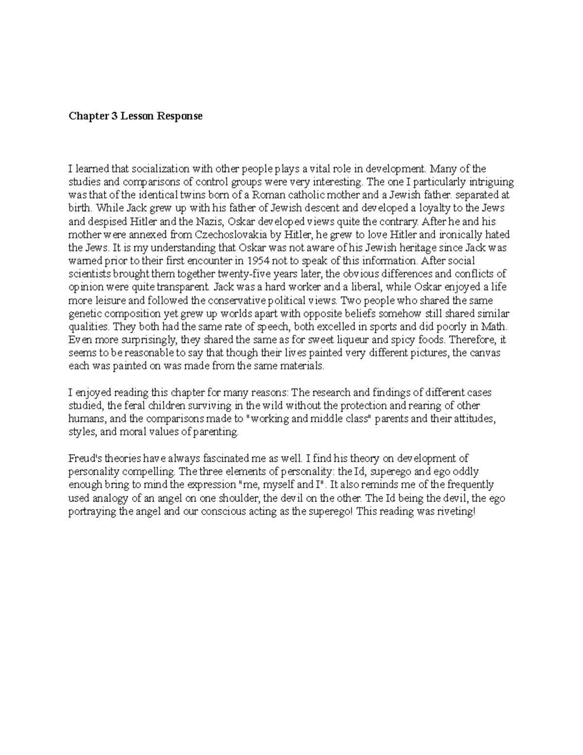 Chapter 3 Lesson Response - Chapter 3 Lesson Response I learned that ...