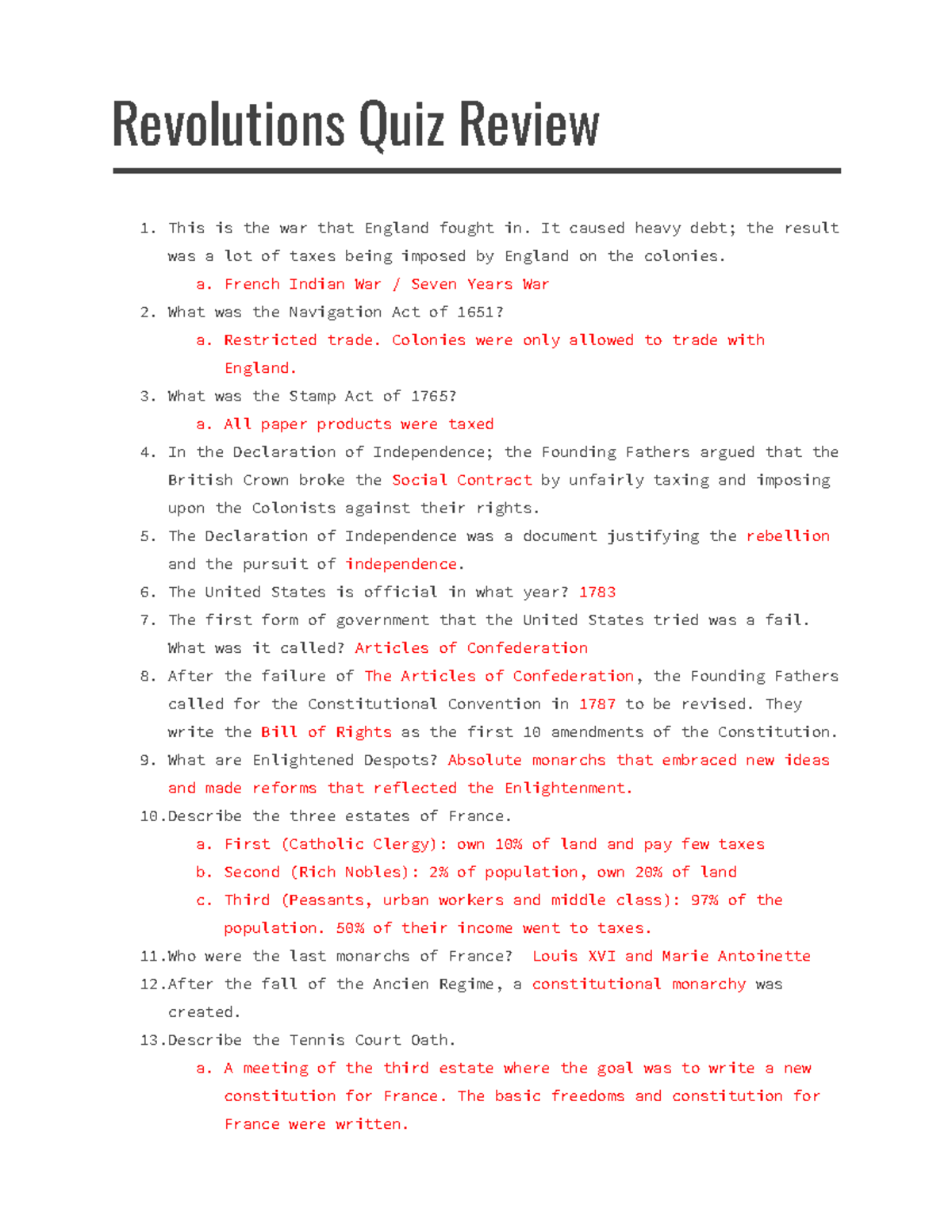 Revolutions Quiz Review- Answers - Revolutions Quiz Review This is the ...