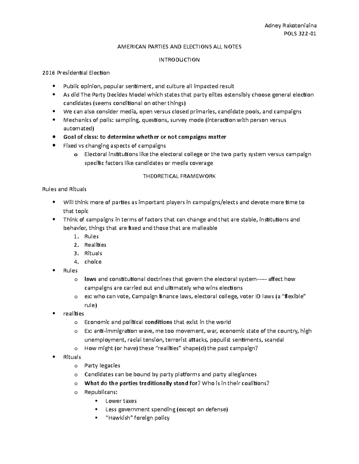 American Parties and Elections All Notes - POLS 322- AMERICAN PARTIES ...