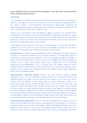 Kwasi Wiredu ON African Philosophy - Table of Contents Abstract ...