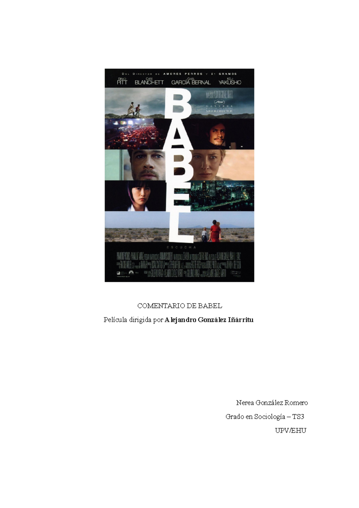 Pelicula de babel - COMENTARIO DE BABEL Película dirigida por Alejandro ...