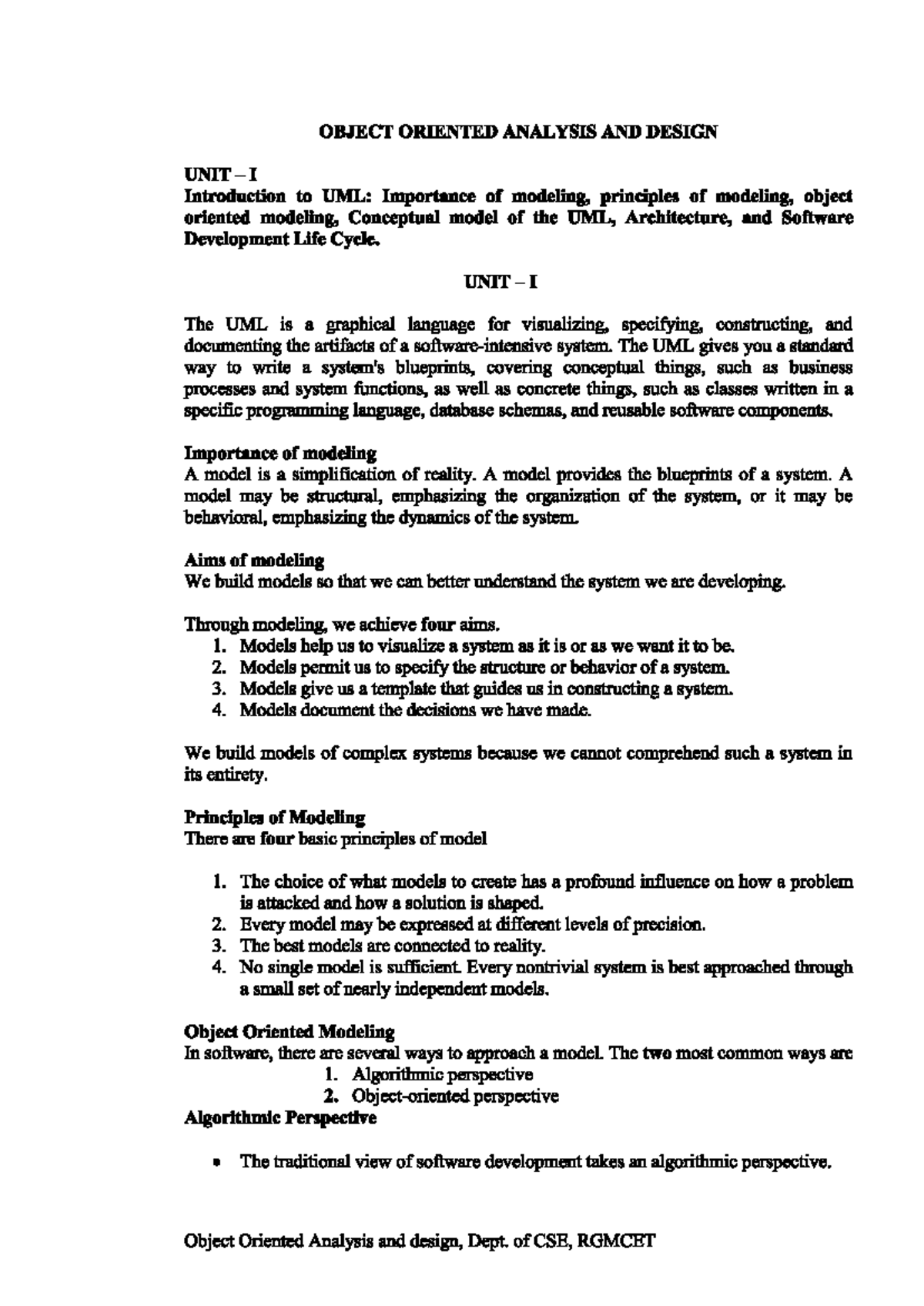 OOPS & UML (Unit 1 & 2) - B.tech - Studocu