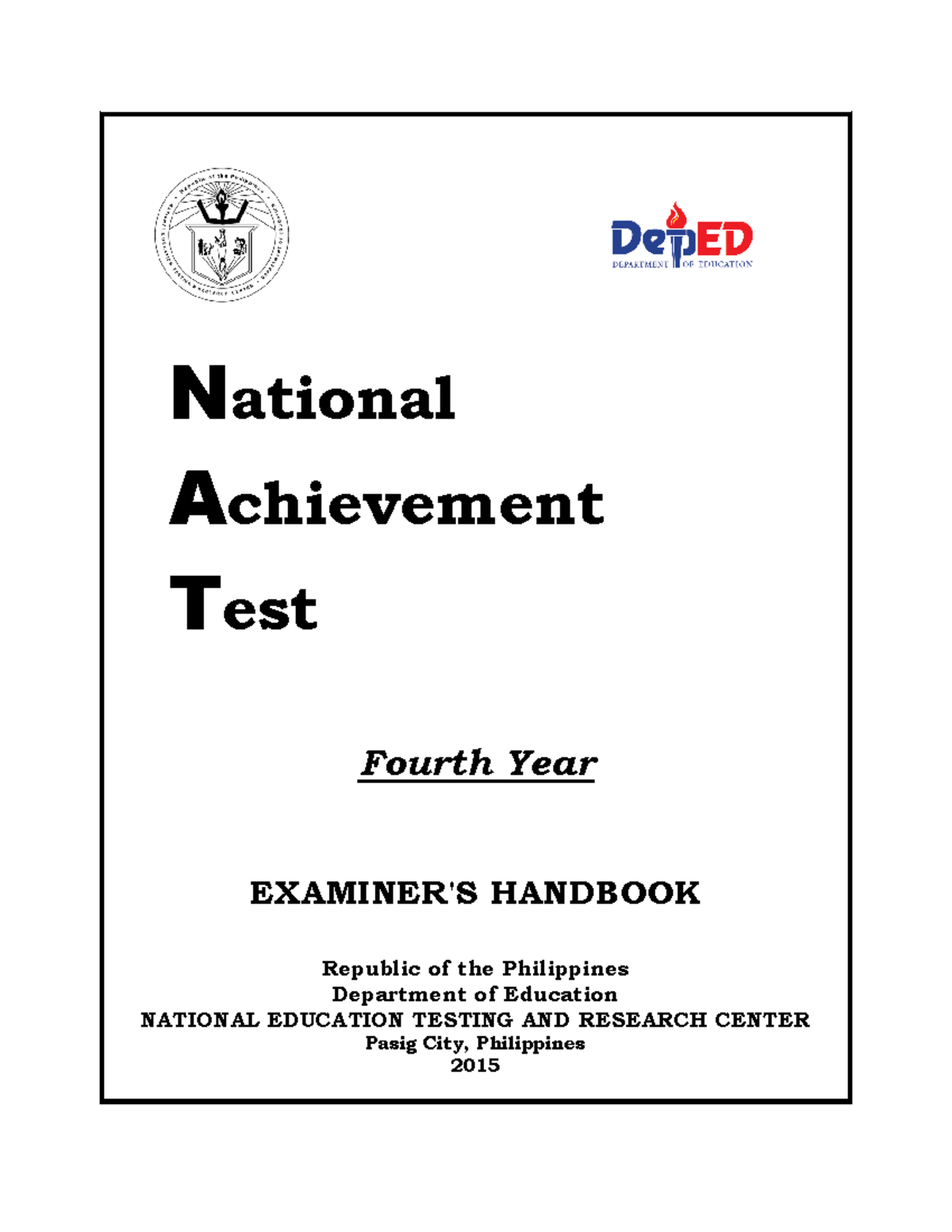 NAT Examiners HB Y4 - Naaaaaaa - N ational A chievement T est Fourth ...