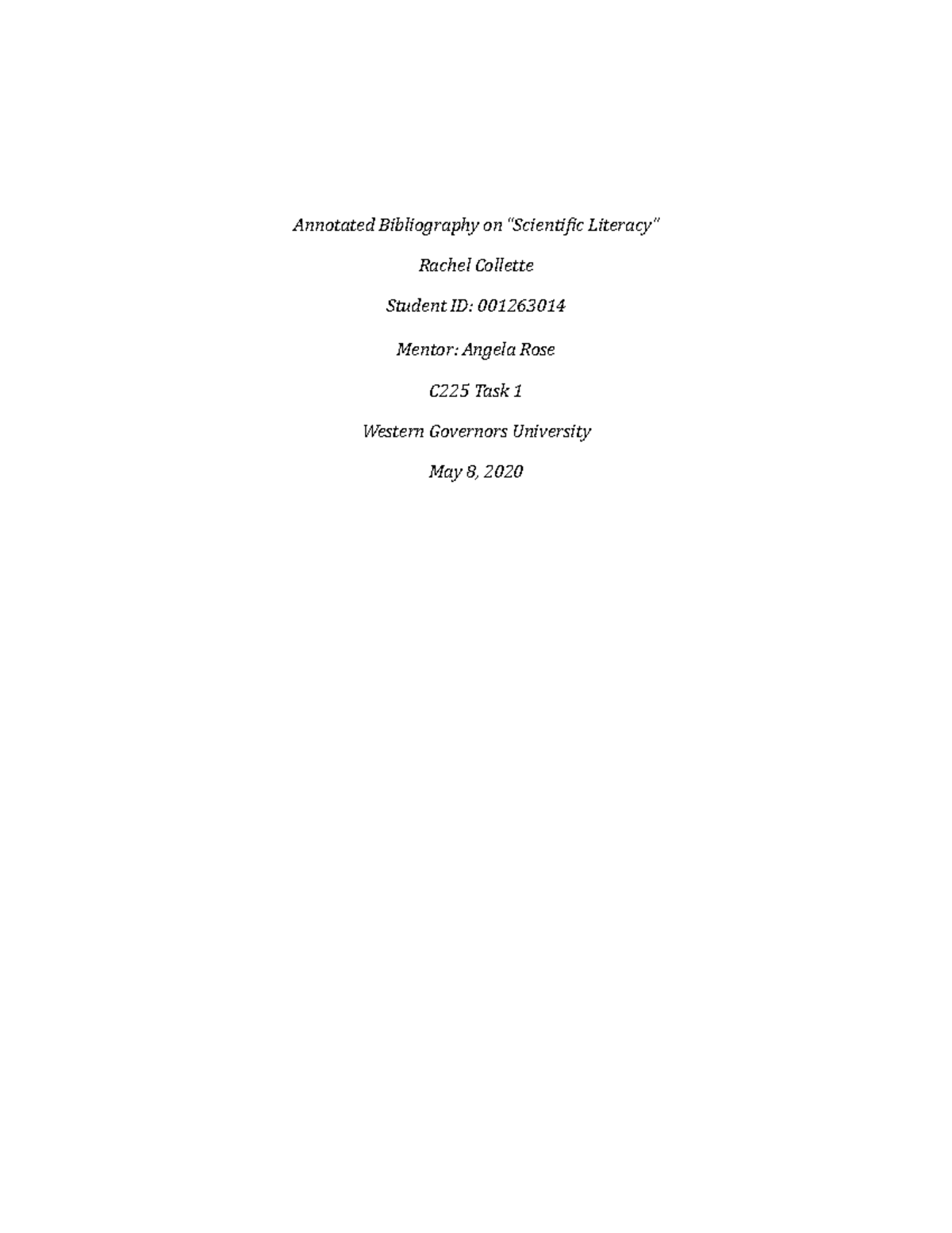 C225Task1 Annotated Bibliography - Annotated Bibliography on ...