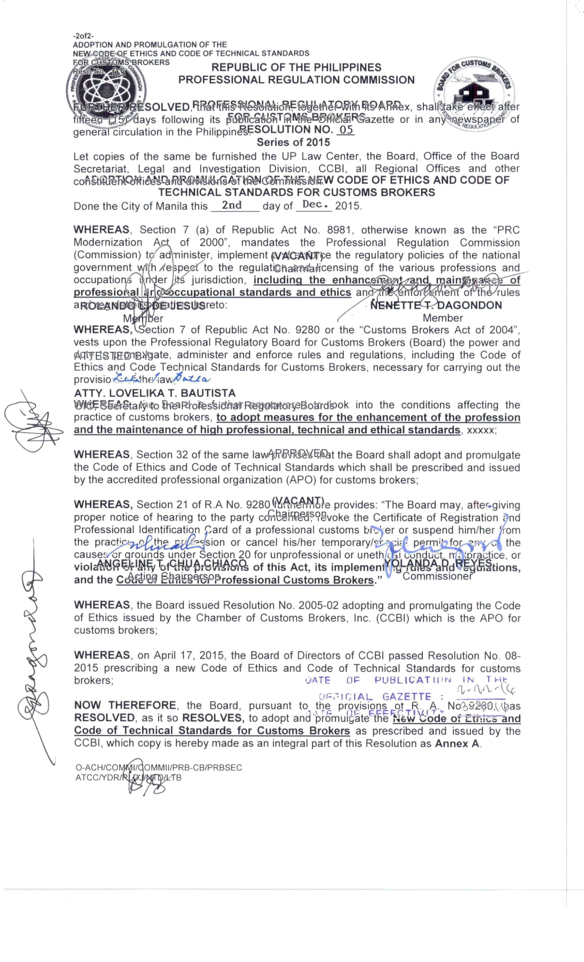 Customs Broker-Code Ethics-2015-05 - Bachelor of Science in Customs Admistration - Studocu