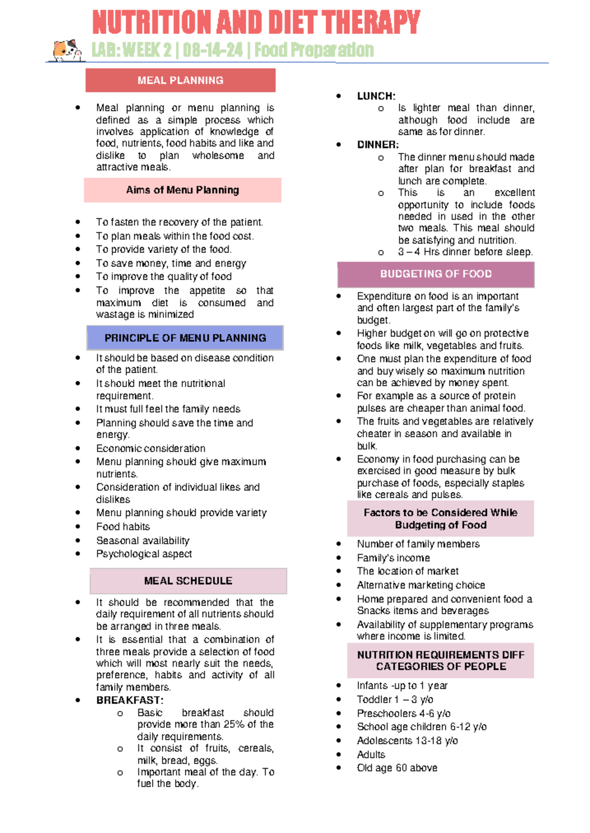 Nutrilab W2 - LABORATORY - NUTRITION AND DIET THERAPY LAB: WEEK 2 | 08 ...