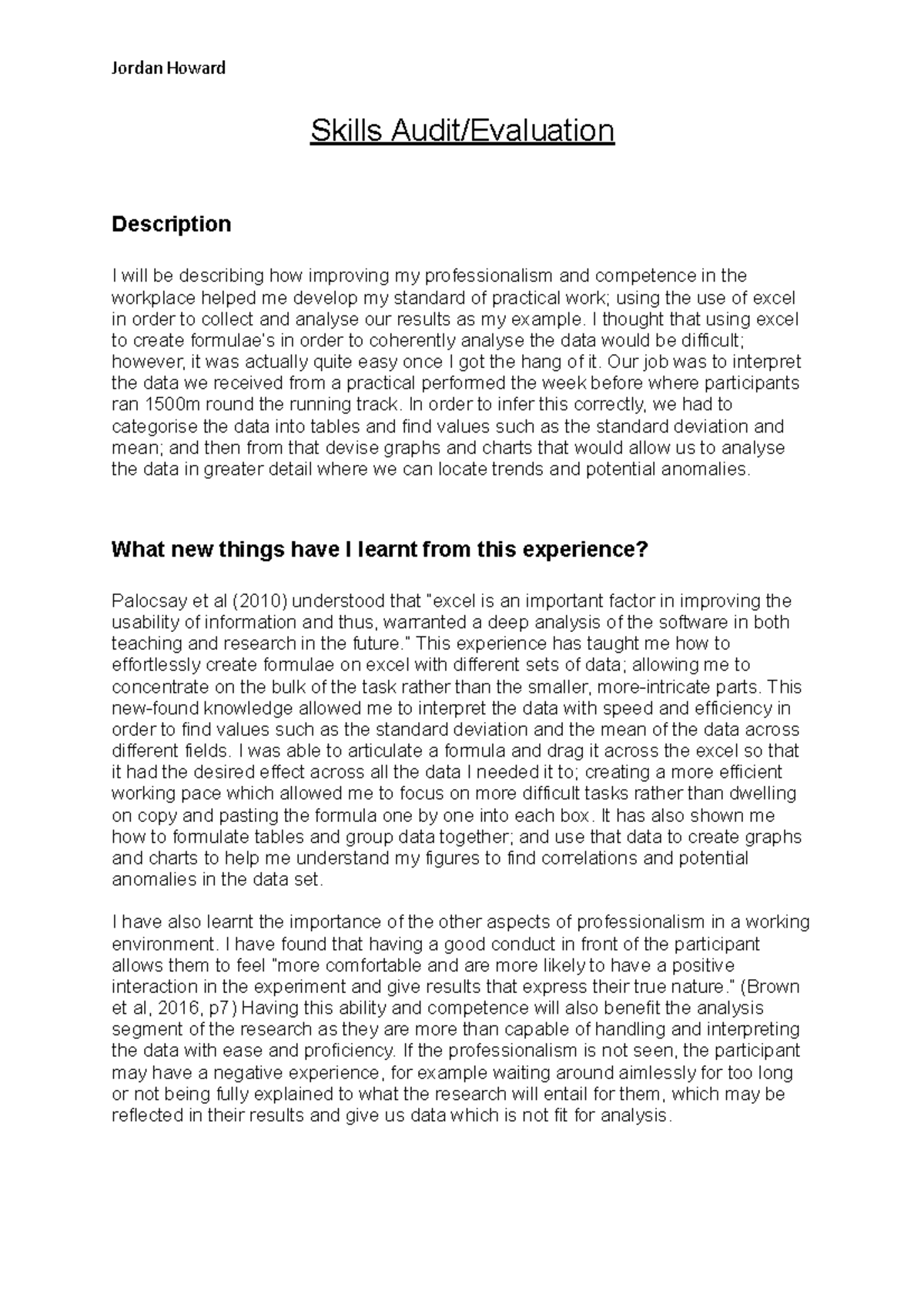 Skills Audit - self-evaluation - Jordan Howard Skills Audit/Evaluation ...