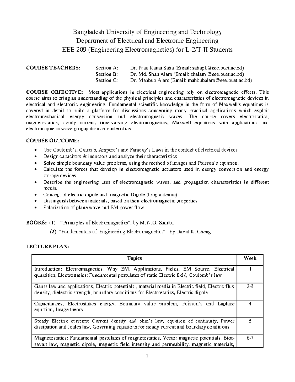 Course outline 2020 EE209 - 1 Bangladesh University of Engineering and ...
