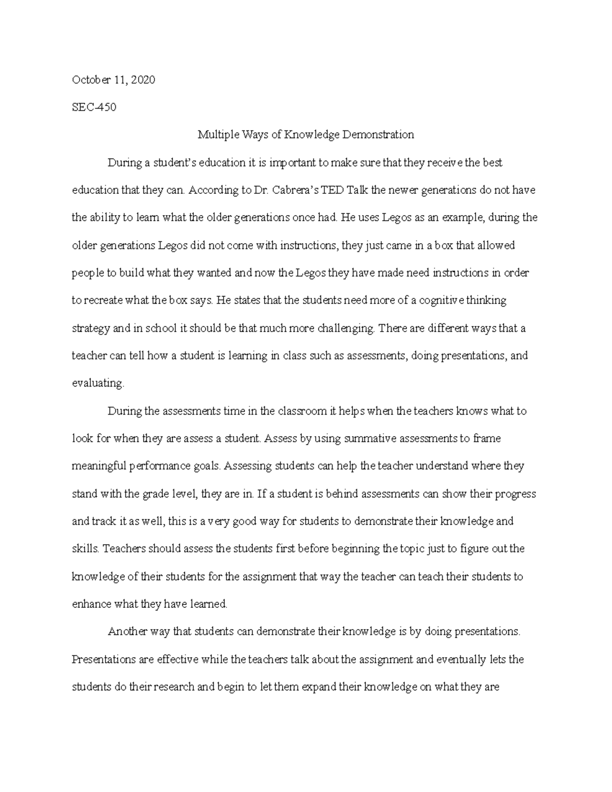 Knowledge Demonstration - October 11, 2020 SEC- Multiple Ways of ...