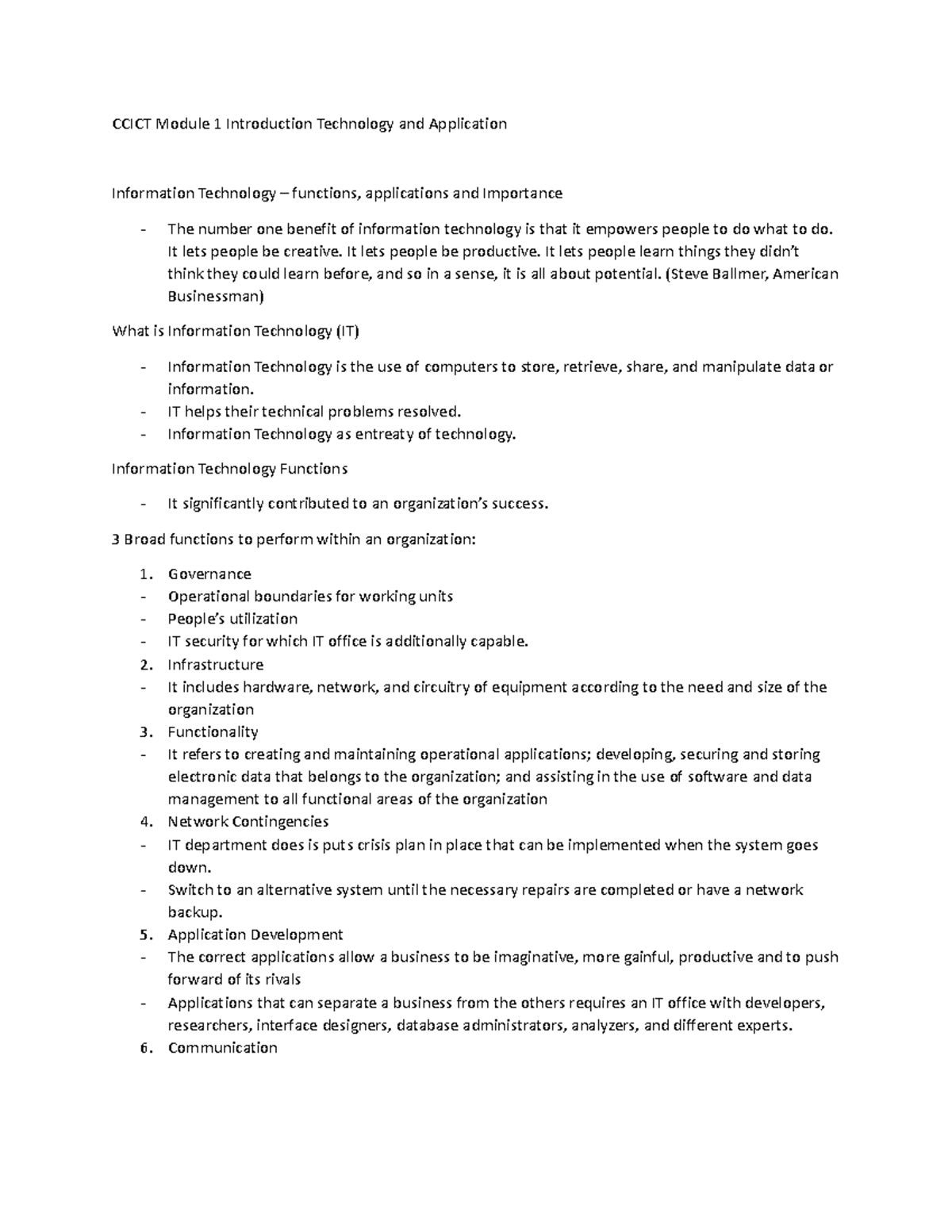 Introduction Technology and Application - CCICT Module 1 Introduction ...