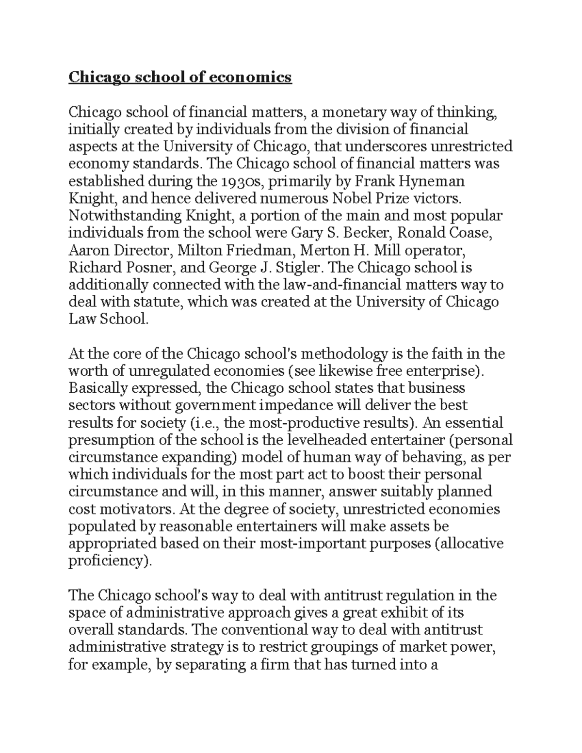 Chicago school of economics - Chicago school of economics Chicago ...