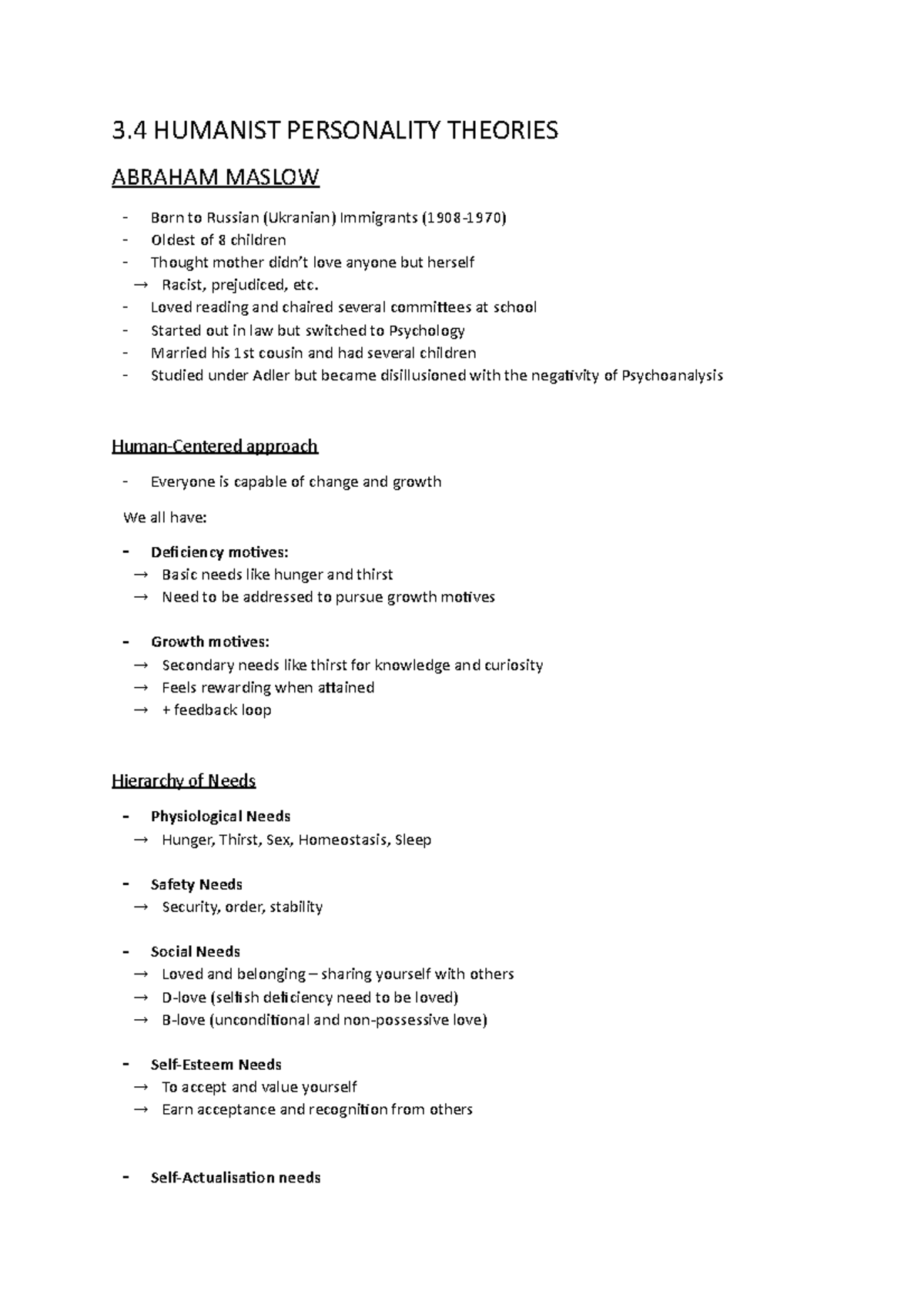 3.4 Humanist Personality Theories - 3 HUMANIST PERSONALITY THEORIES ...