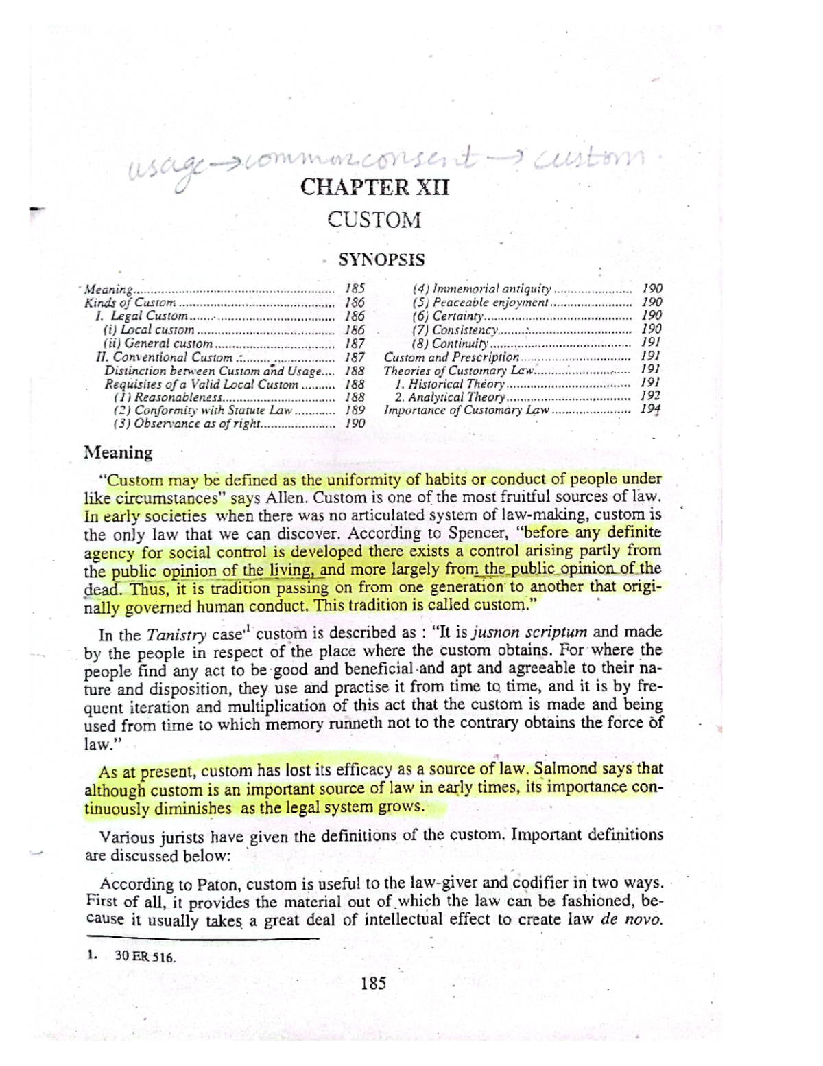 Custom - English Jurisprudence by Avatar Singh - Law - Studocu