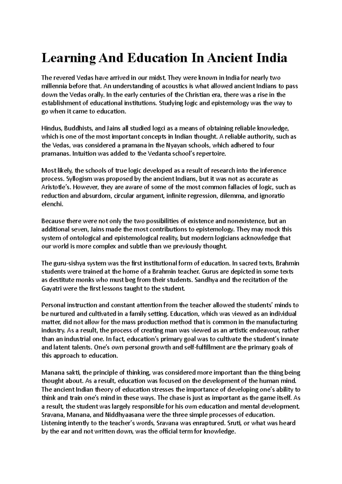 Learning And Education In Ancient India - AMU - Studocu