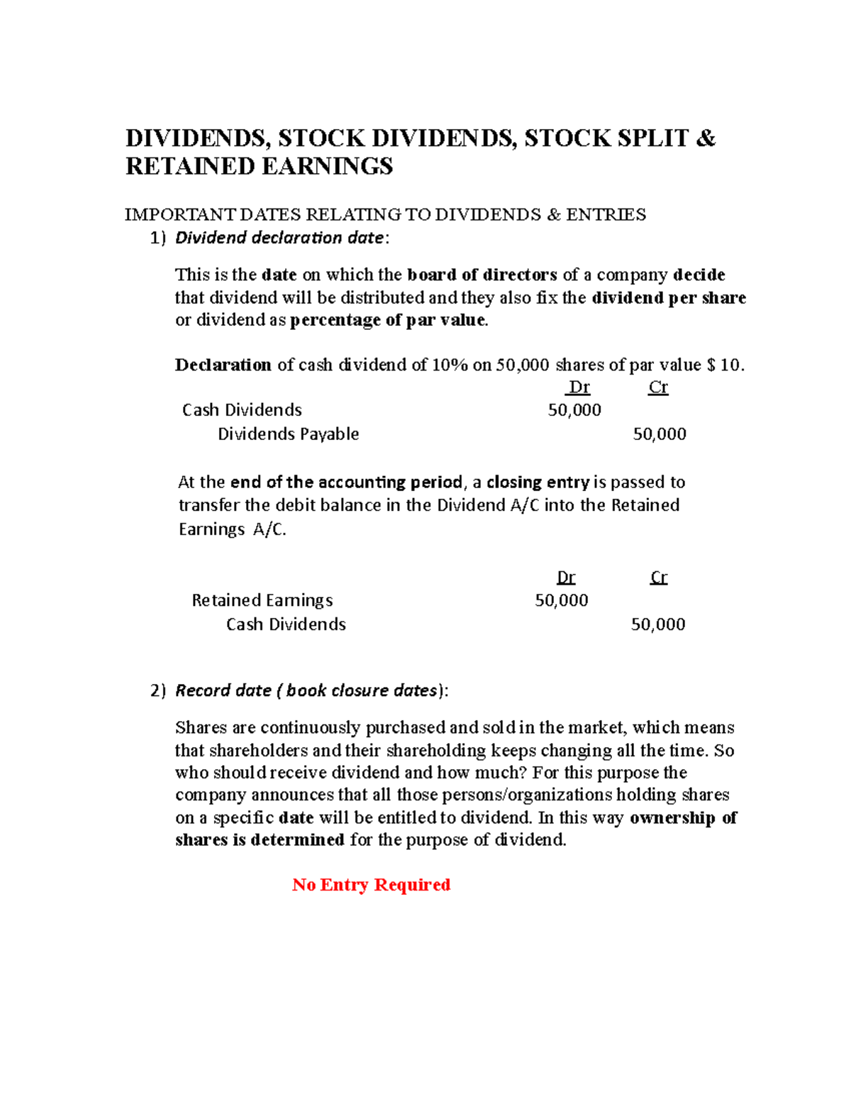 2. Stock Dividends, Split, RE - DIVIDENDS, STOCK DIVIDENDS, STOCK SPLIT ...