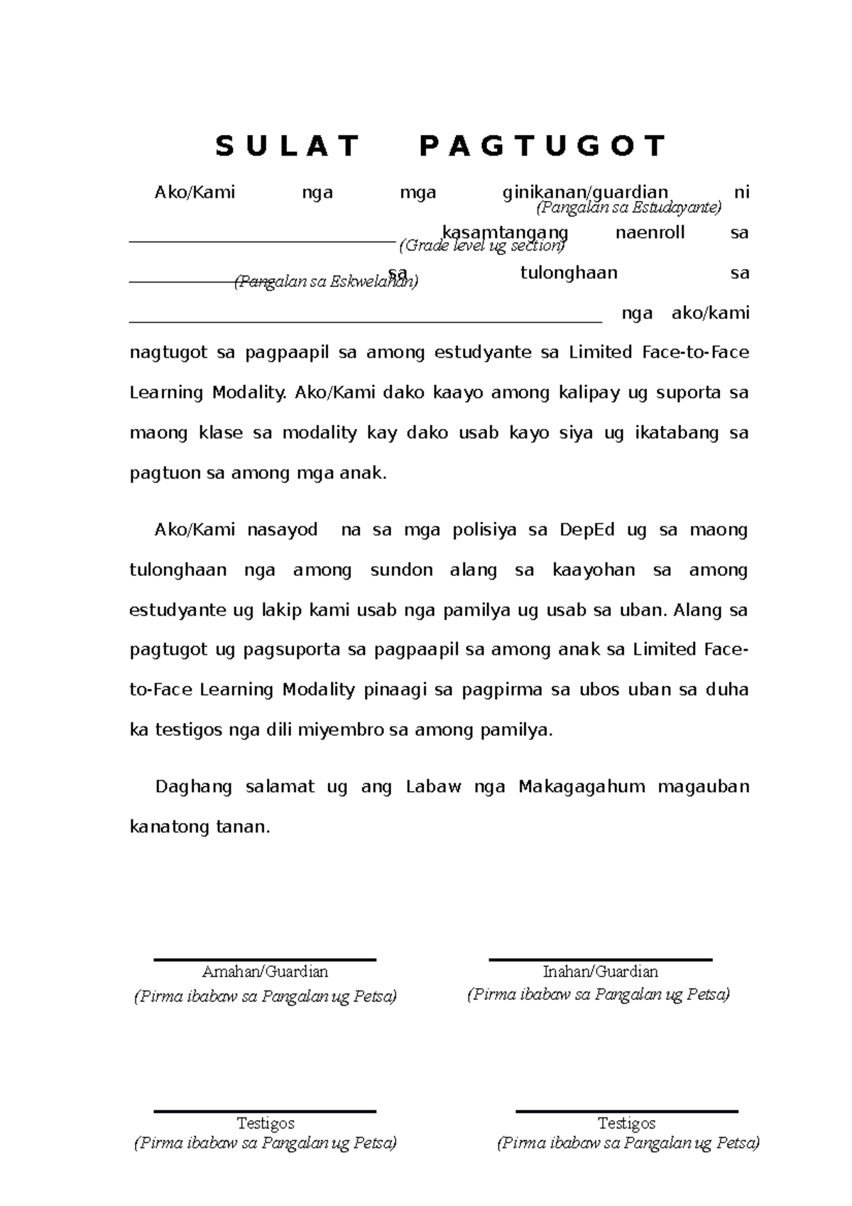 Sulat-paggtugot - None - S U L A T P A G T U G O T Ako/Kami nga mga ...